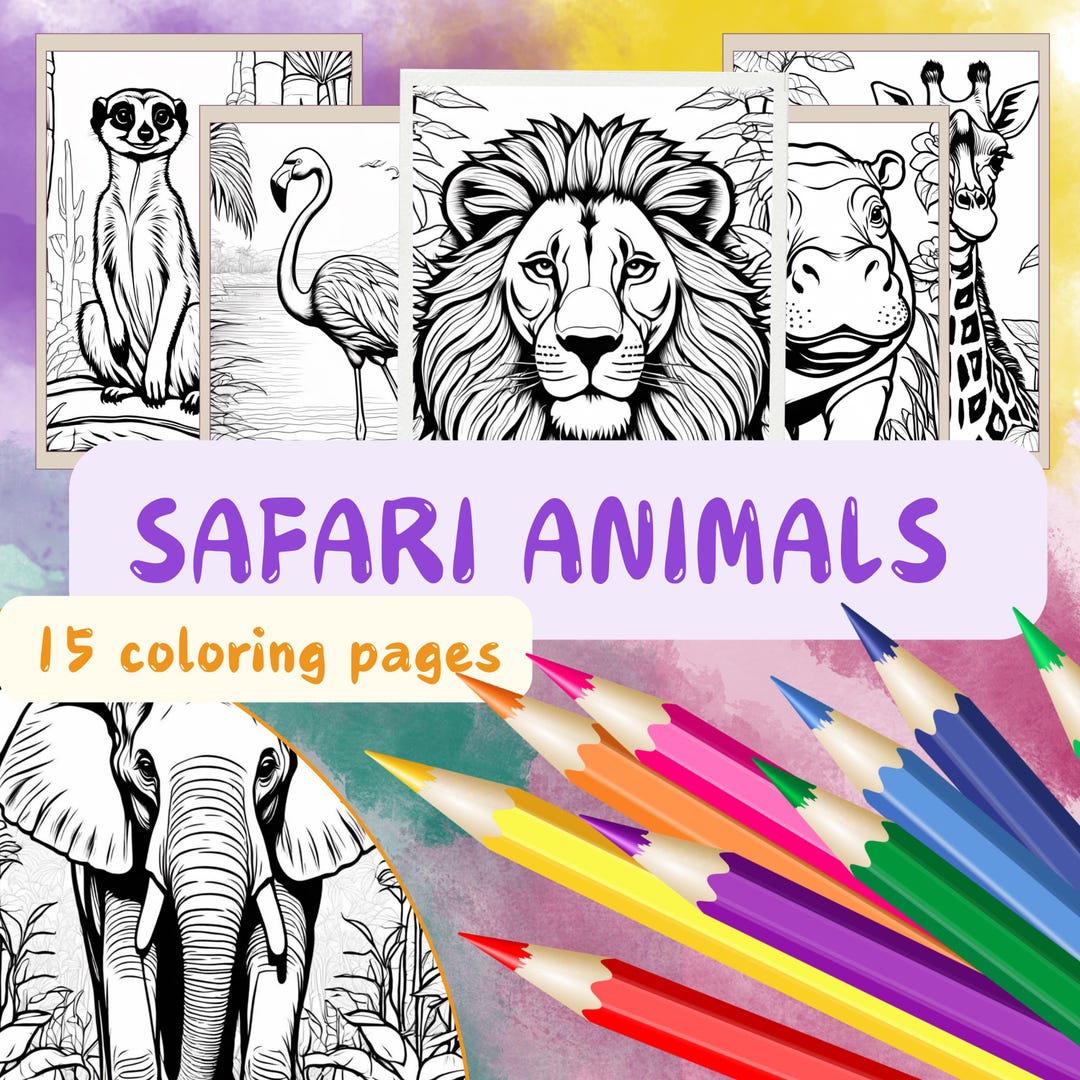 Safari Animals Coloring Pages, Cute Animals Sheets, Adult Colouring ...