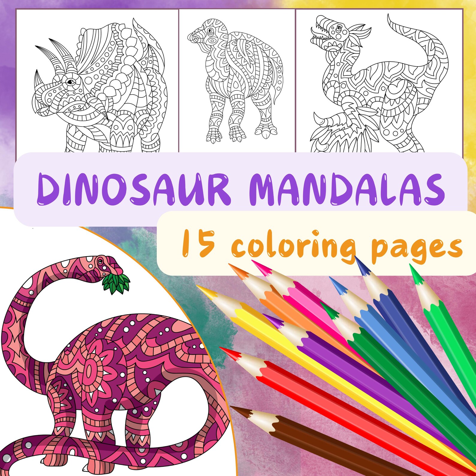 Dinosaur Mandala Coloring Page, Dino Colouring Book, PDF Printable File ...