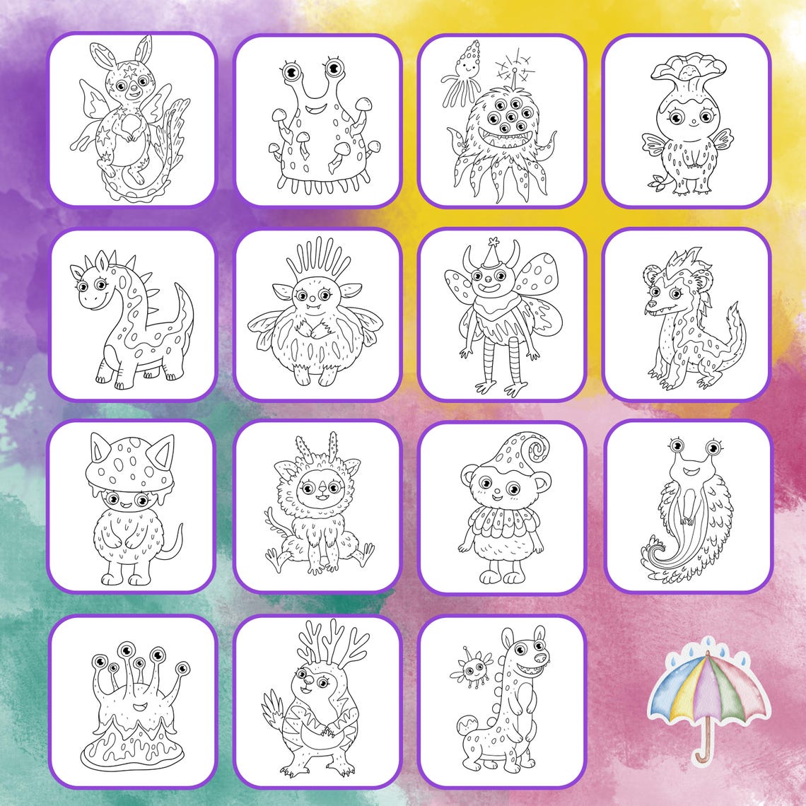 Clumsy Monsters Coloring Page, Monster Theme Coloring Book, PDF ...