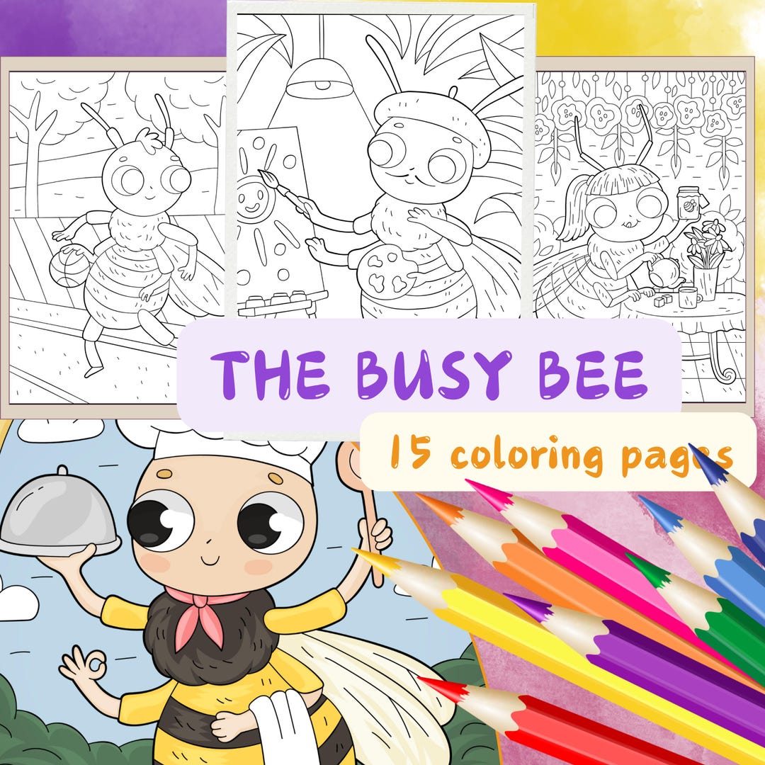 Busy Bee Coloring Page, Insect Coloring Book, PDF Printable File ...