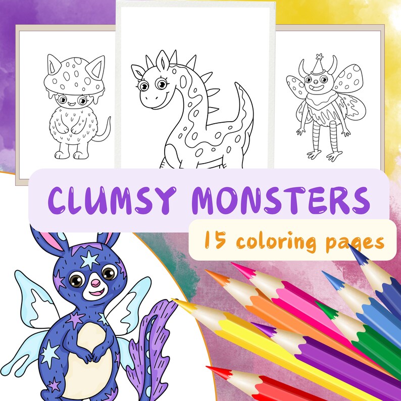Clumsy Monsters Coloring Page, Monster Theme Coloring Book, PDF ...