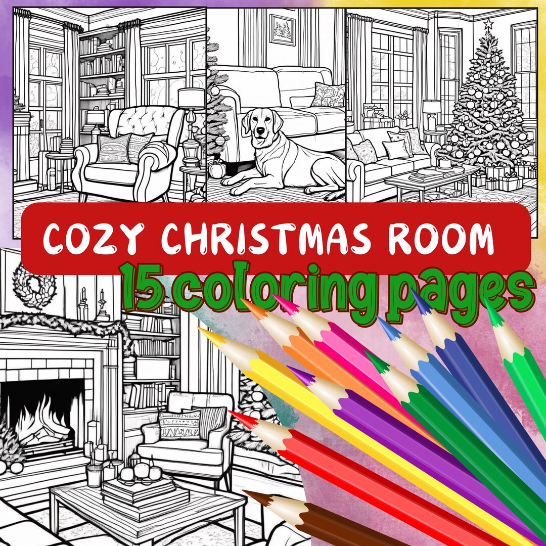 Cozy Christmas Rooms Coloring Pages, Christmas Coloring Book, Christmas ...
