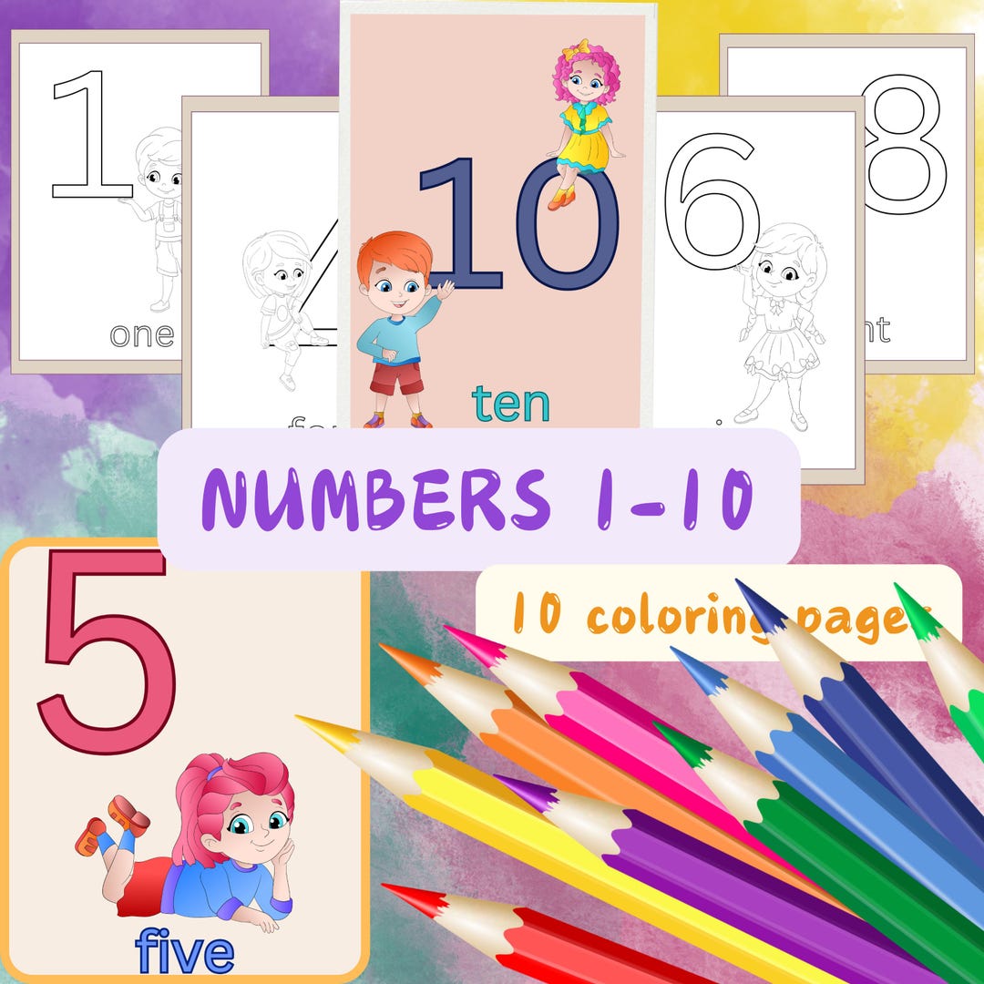 Numbers 1-10 Coloring Book: Kids Learning Worksheet (PDF) - Etsy
