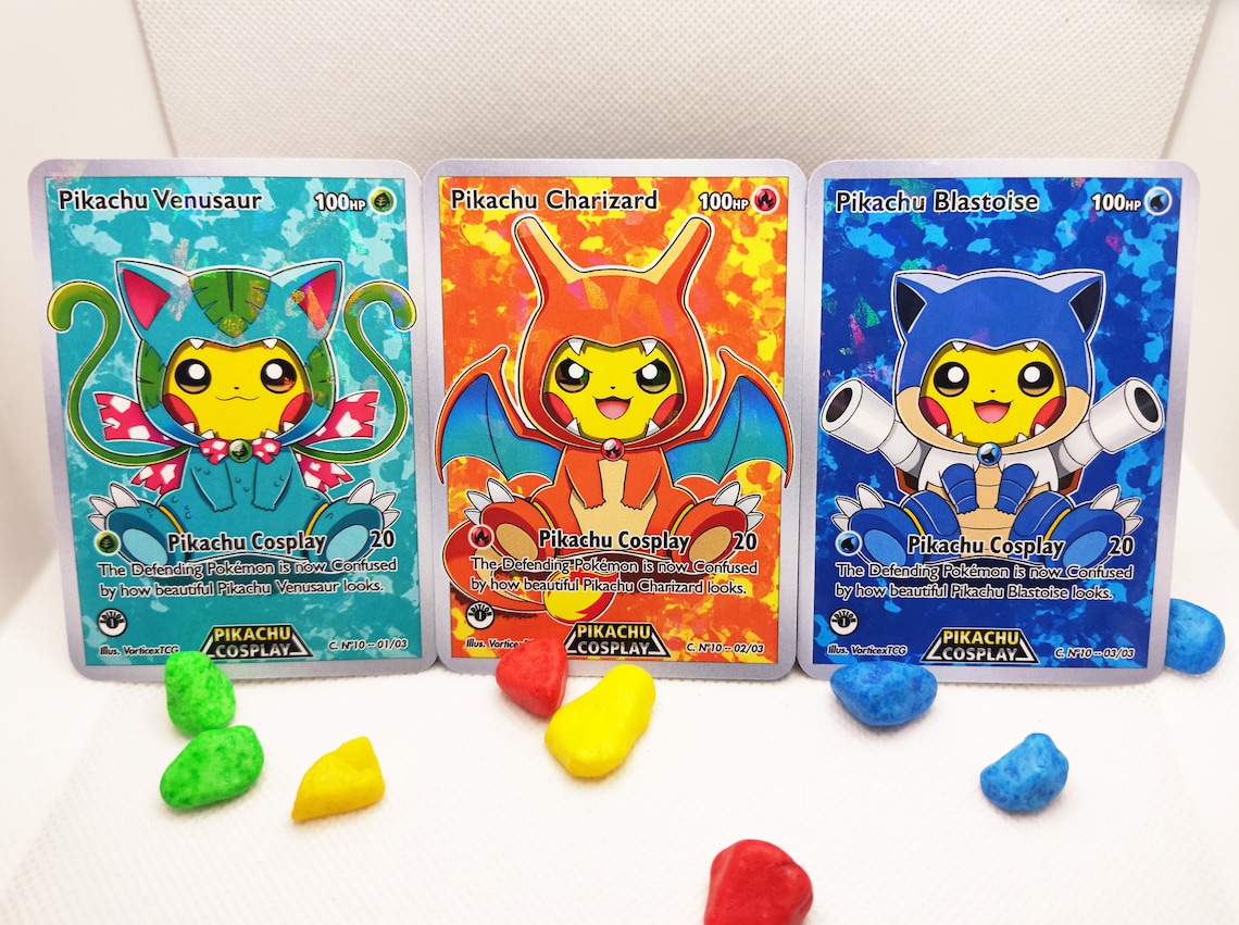 Pikachu Poncho PACK 3 CARDS Custom Cards - Etsy