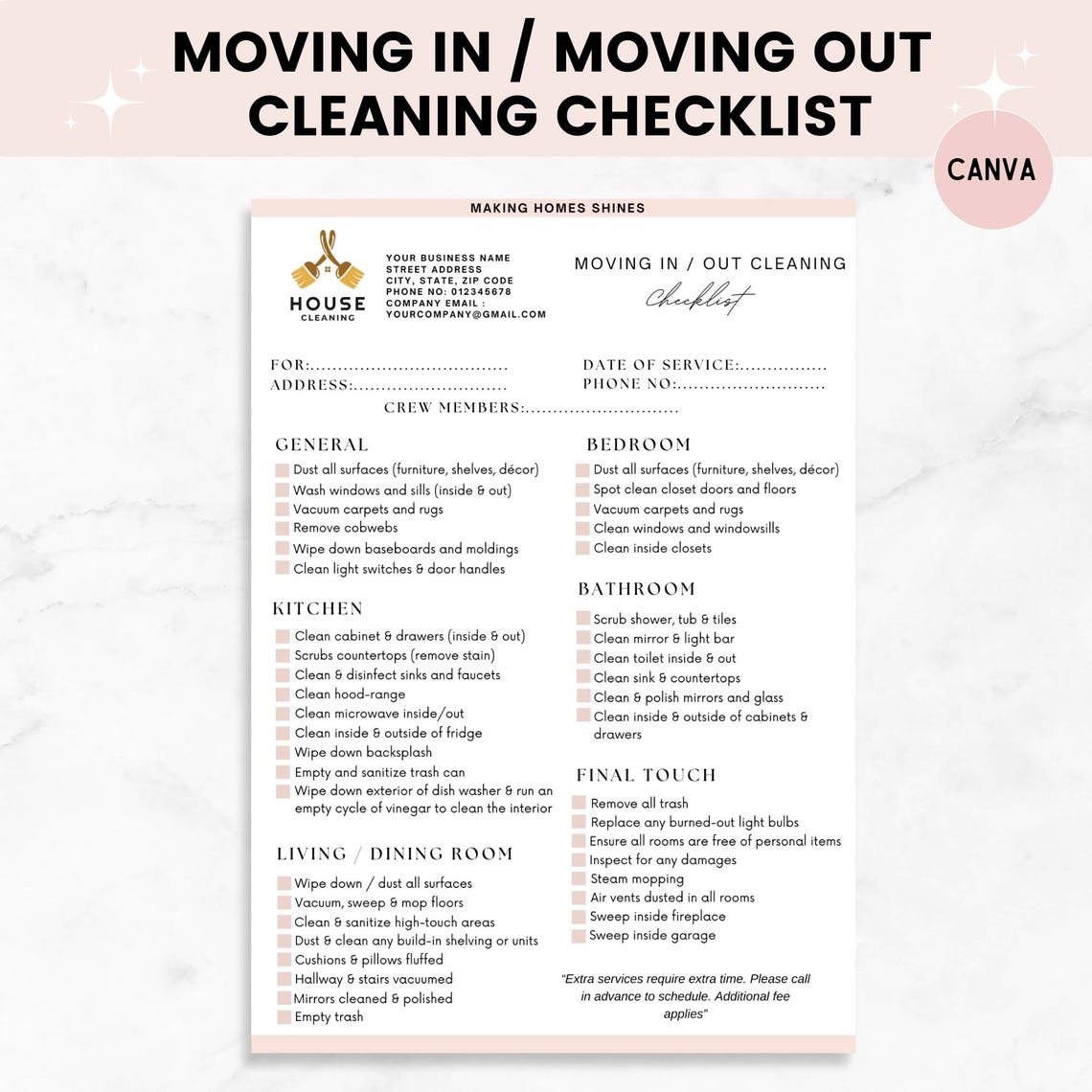 Move in / Out Cleaning Checklist, Editable House Moving Cleaning ...