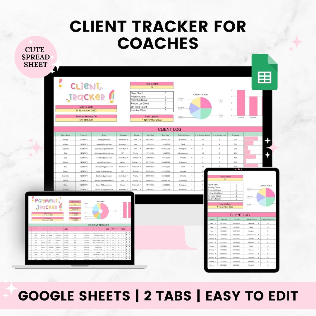 Client & Payment Tracker Google Sheet Template, Client Management ...