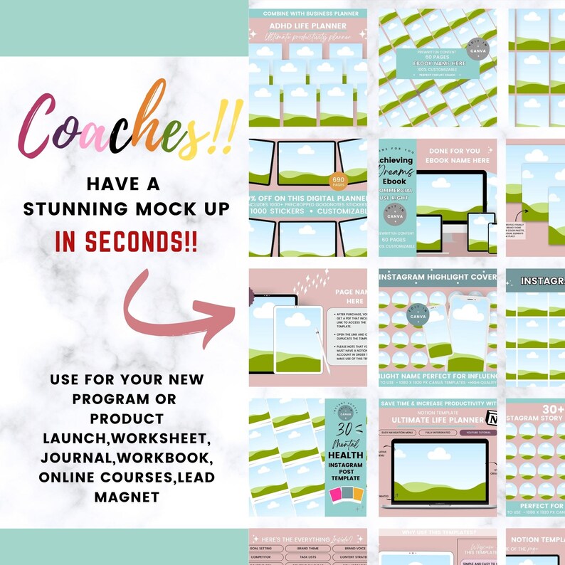 100 Mockup Canva Template for Coaches, Course Creator Mockup, Digital ...