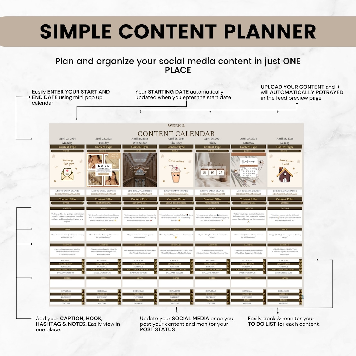 Social Media Content Calendar & Planner Template, Google Sheet ...