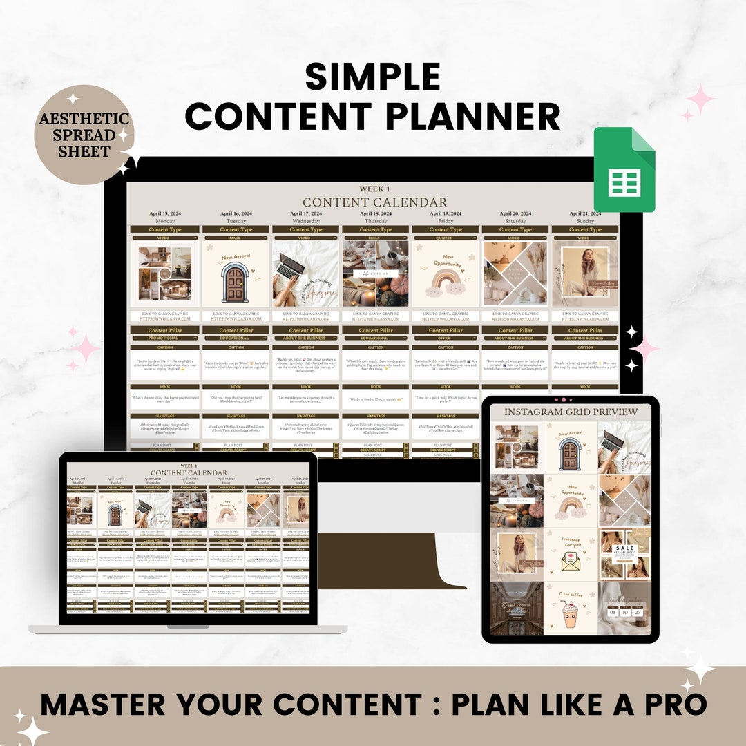 Social Media Content Calendar & Planner Template, Google Sheet ...