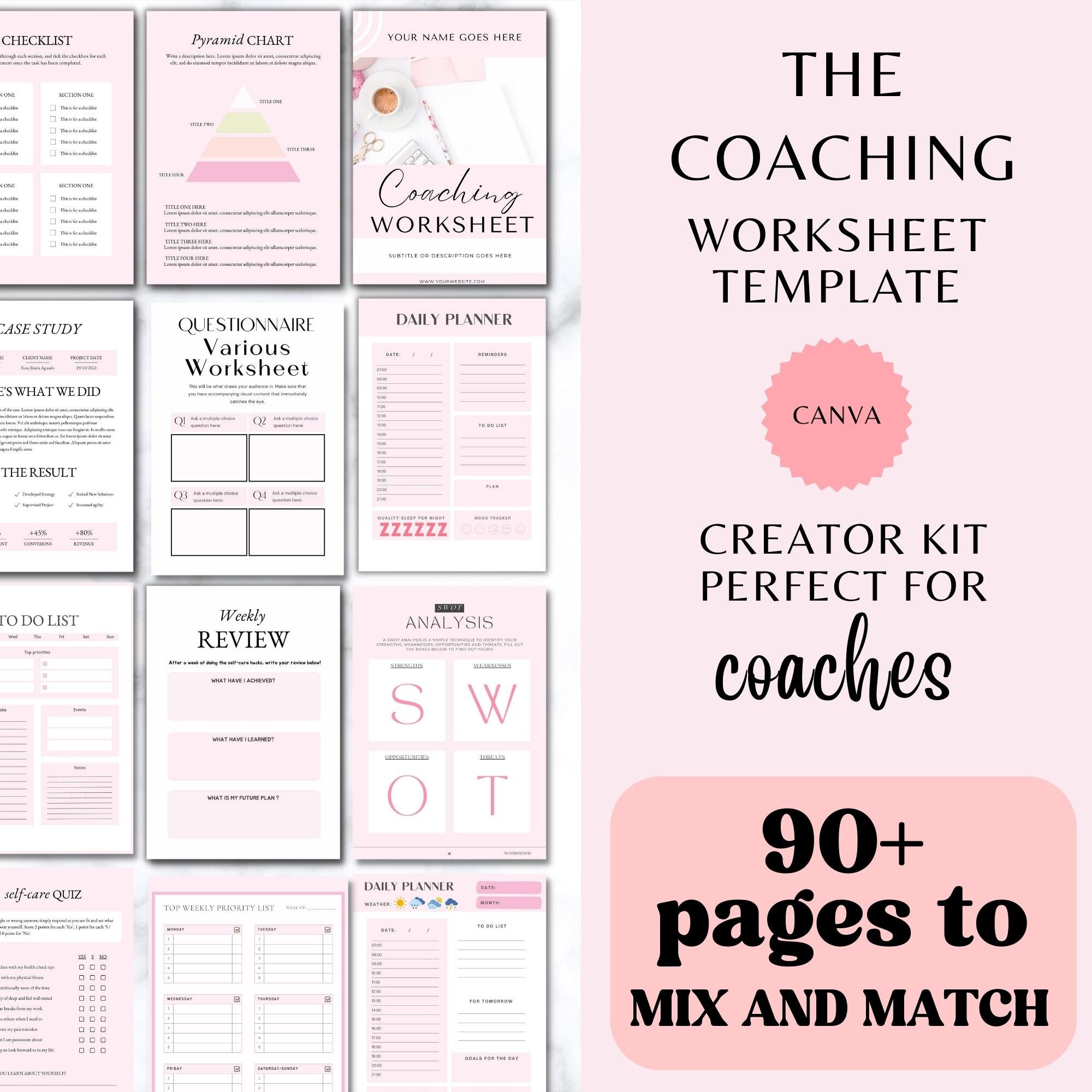 Coaching Worksheet Canva Template Bundle | Life Coach Workbook Tools ...