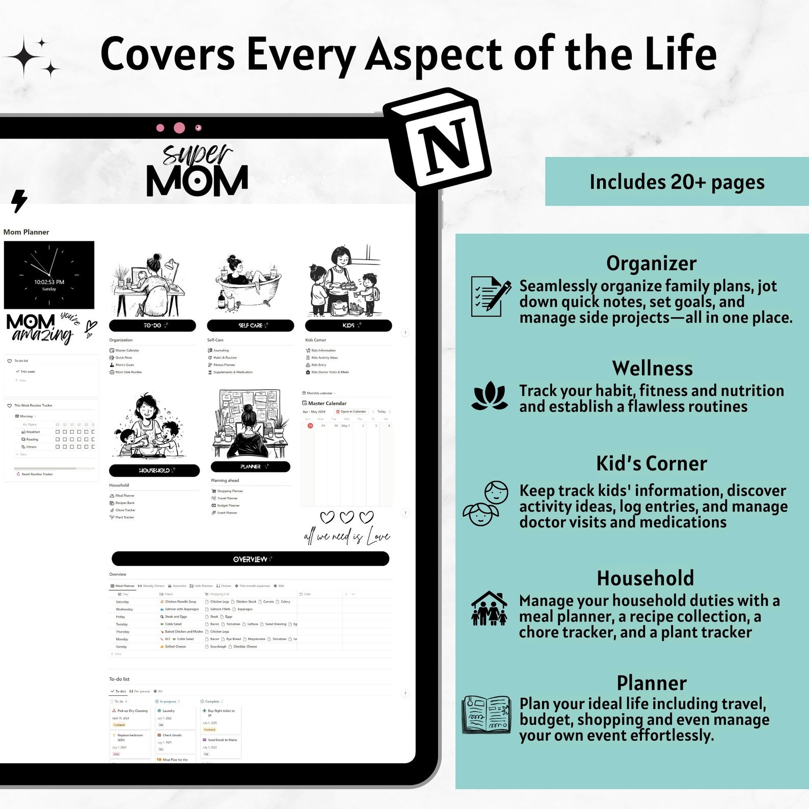 MOM Planner Notion Template, Family Notion Template, Habit Tracker, Mom ...