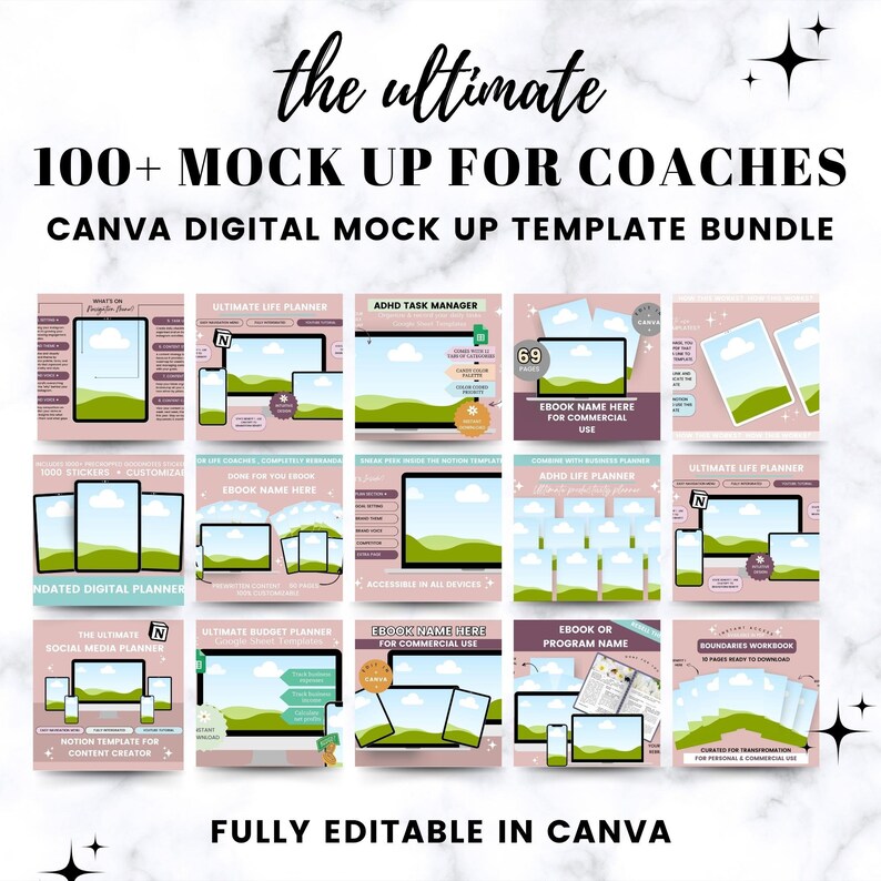 100 Mockup Canva Template for Coaches, Course Creator Mockup, Digital ...