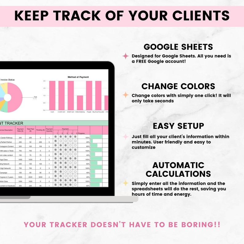 Client & Payment Tracker Google Sheet Template, Client Management Spreadsheet, Lead Tracker ...