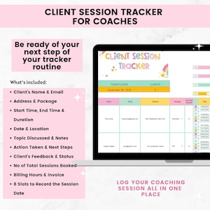 Client Session Tracker Spreadsheet for Coaches, Client Management ...