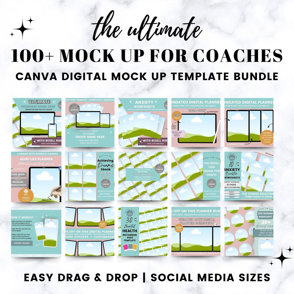 100 Mockup Canva Template for Coaches, Course Creator Mockup, Digital ...