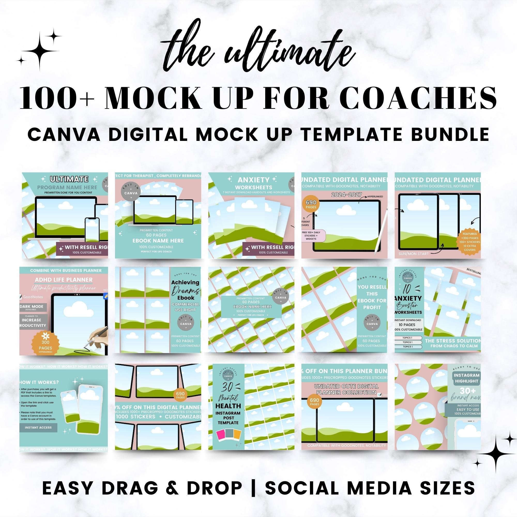 100 Mockup Canva Template for Coaches, Course Creator Mockup, Digital ...