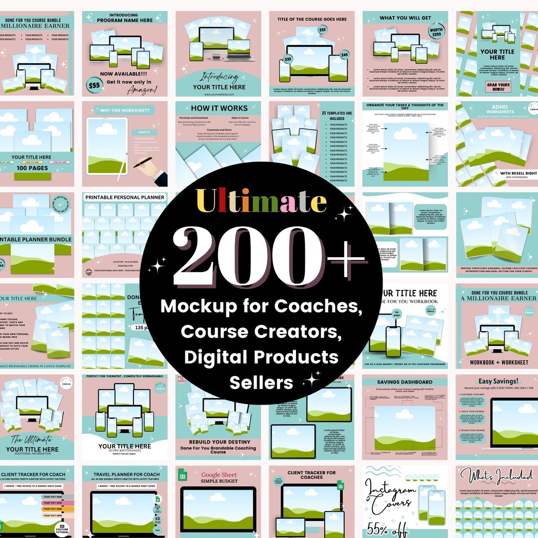 200+ Mockup Canva Template for Coaches, Course Creator Mockup, Digital ...