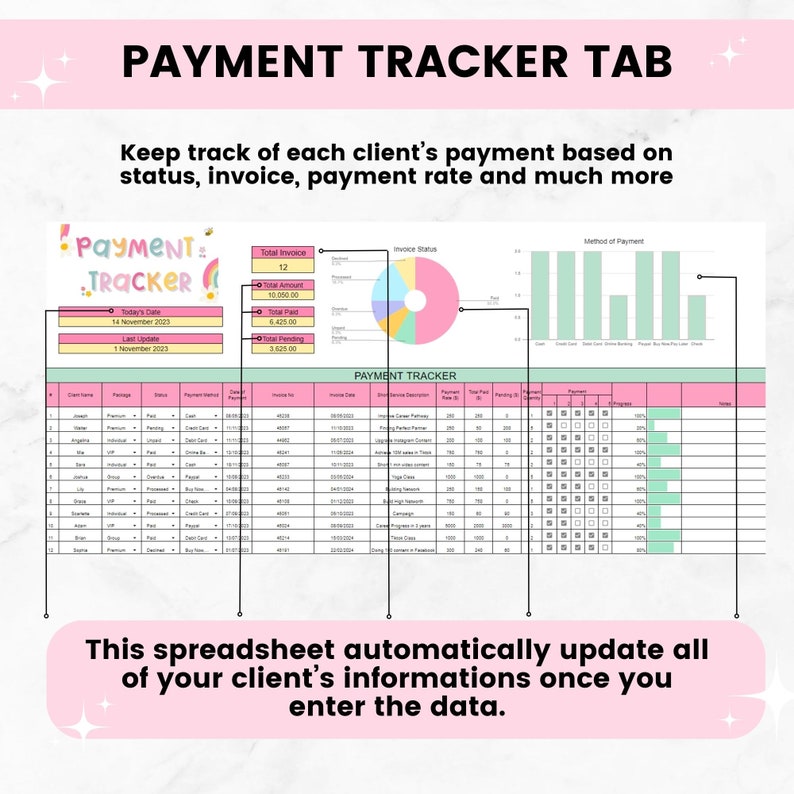Client & Payment Tracker Google Sheet Template, Client Management ...