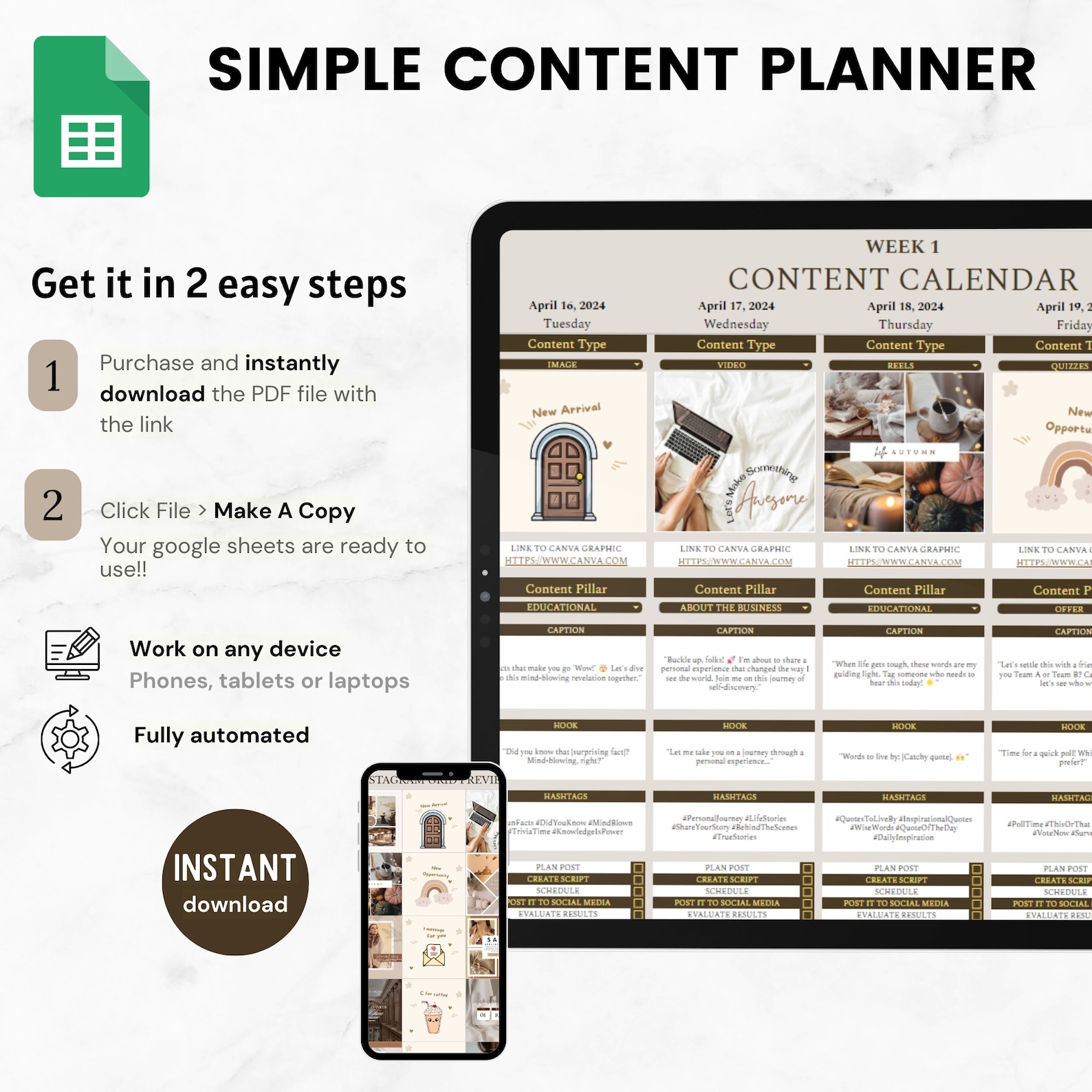Social Media Content Calendar & Planner Template, Google Sheet ...