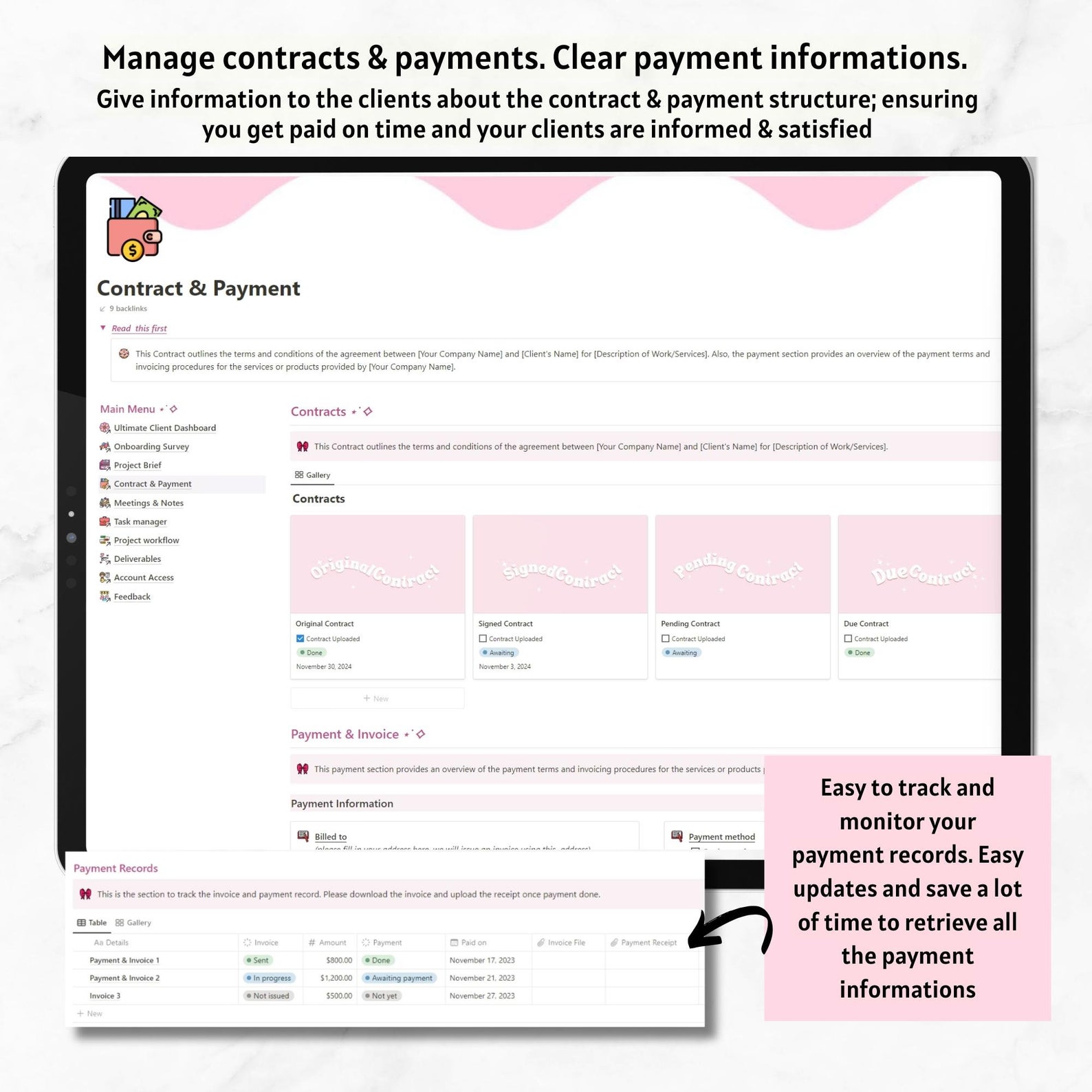 Notion Template Client Portal, Client Dashboard Project Tracker, Client ...