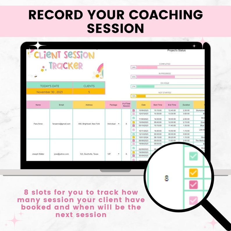 Client Session Tracker Spreadsheet for Coaches, Client Management ...
