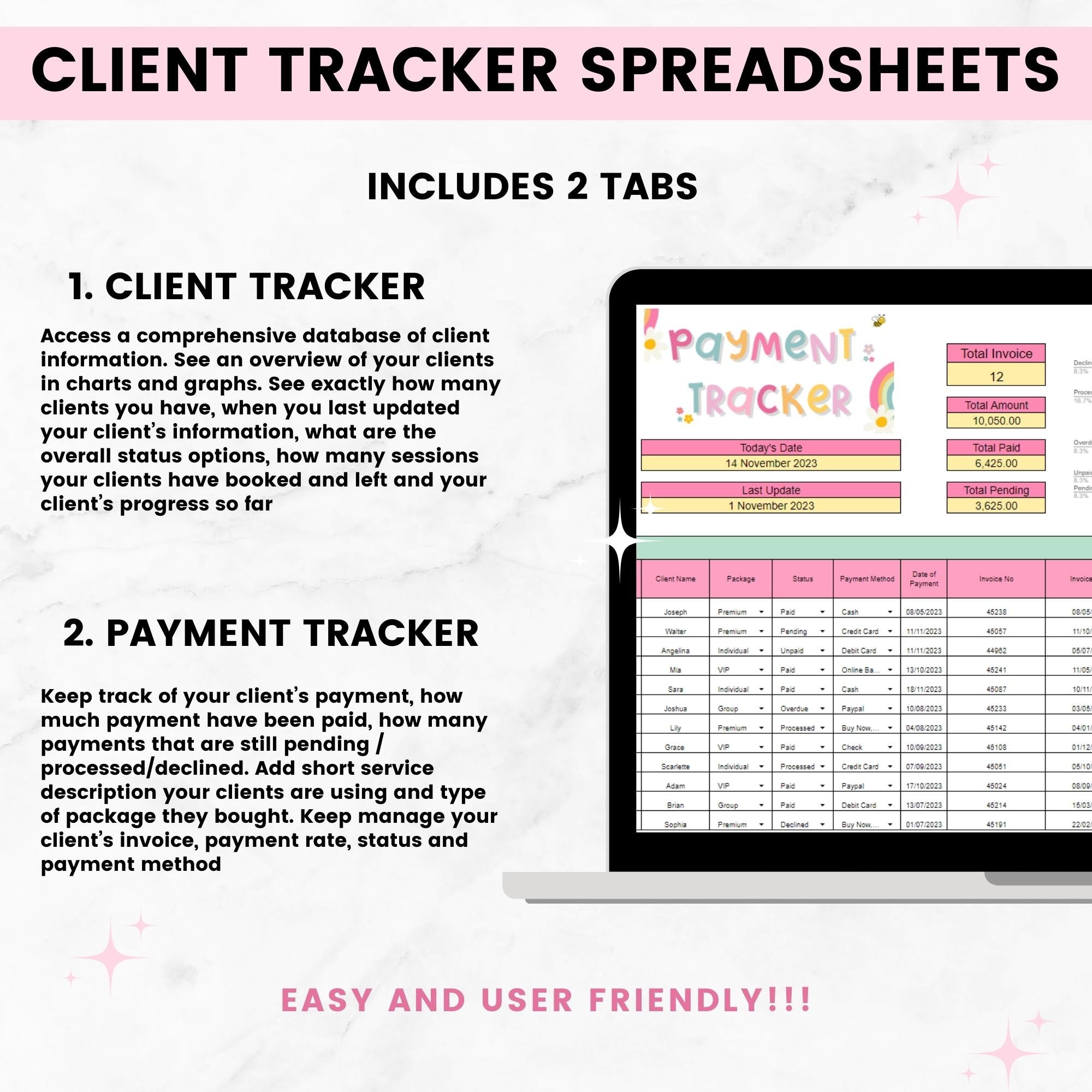 Client & Payment Tracker Google Sheet Template, Client Management ...