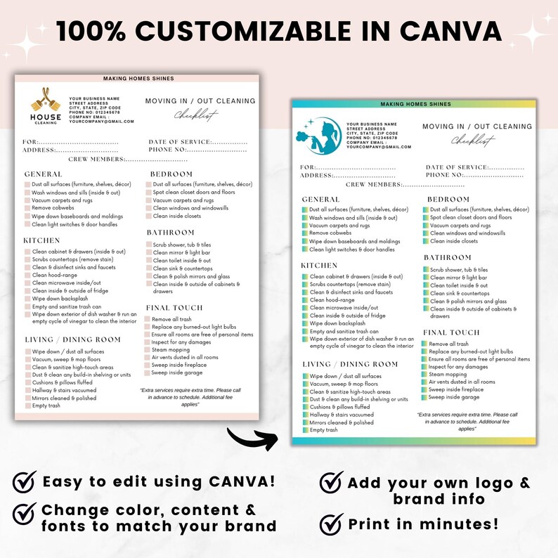 Move in / Out Cleaning Checklist, Editable House Moving Cleaning ...