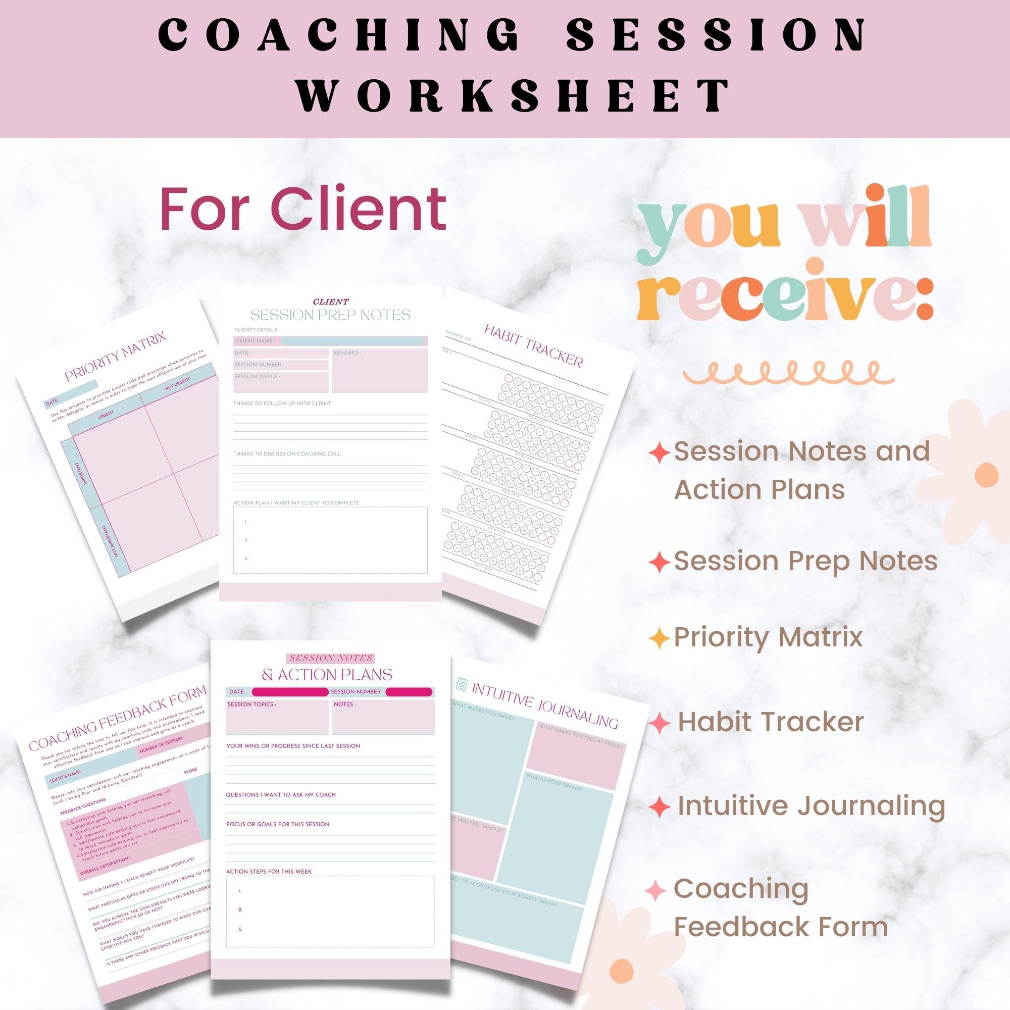 Coaching Session Worksheet Template for Coach | Coaching Worksheet ...
