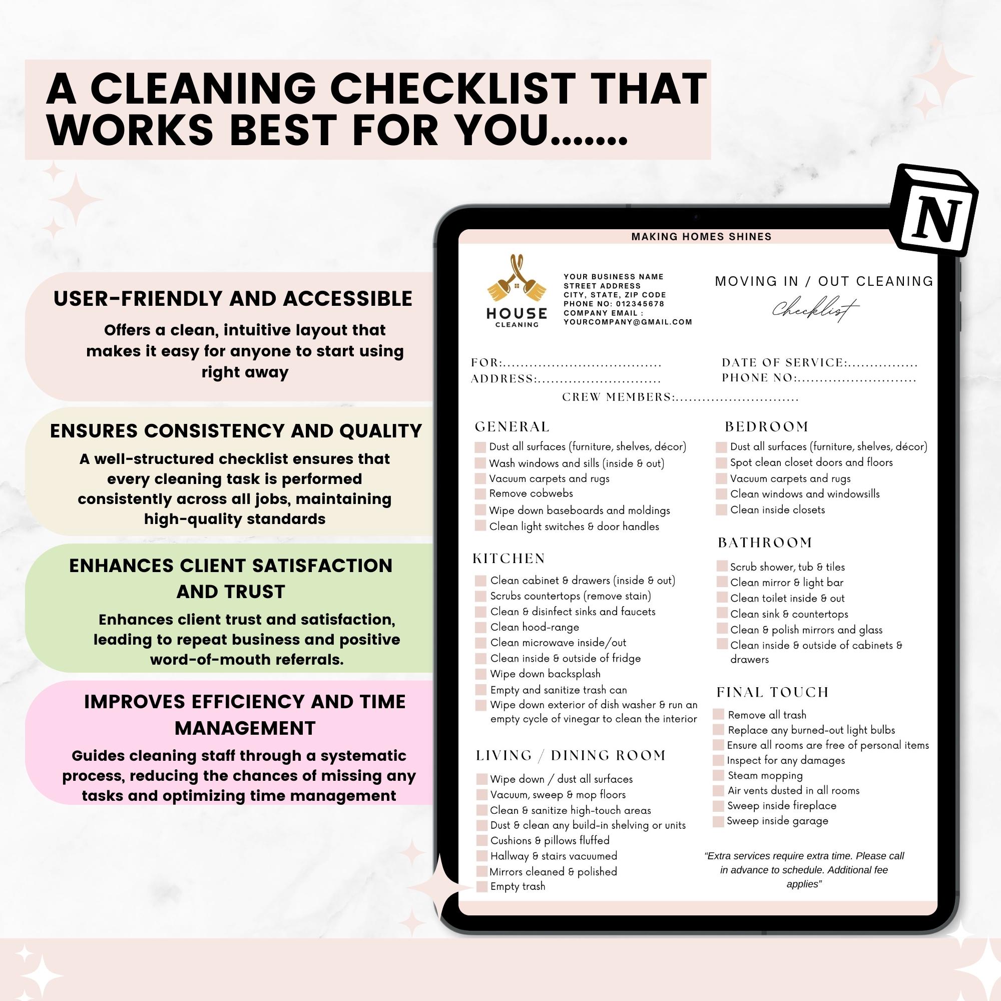 Move in / Out Cleaning Checklist, Editable House Moving Cleaning ...