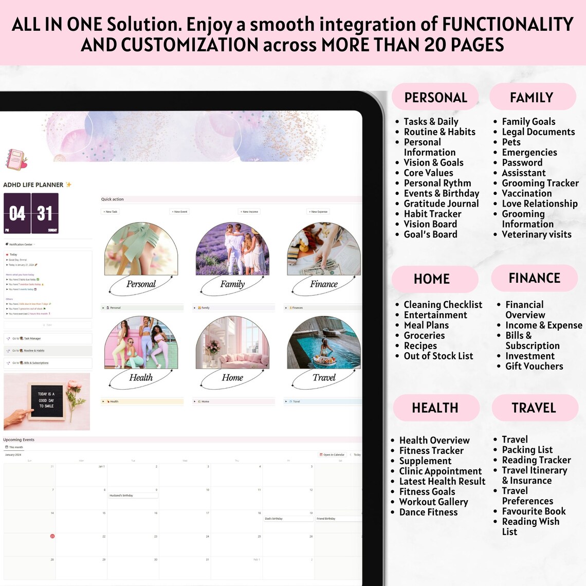 ADHD Planner Notion Template, ADHD Life Planner Notion Dashboard, Digital Planner ADHD, All in ...
