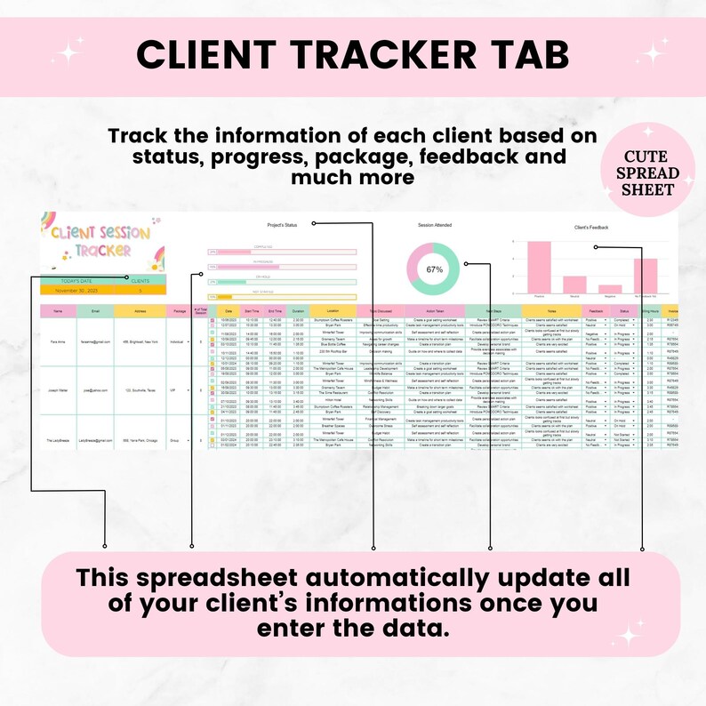 Client Session Tracker Spreadsheet for Coaches, Client Management ...