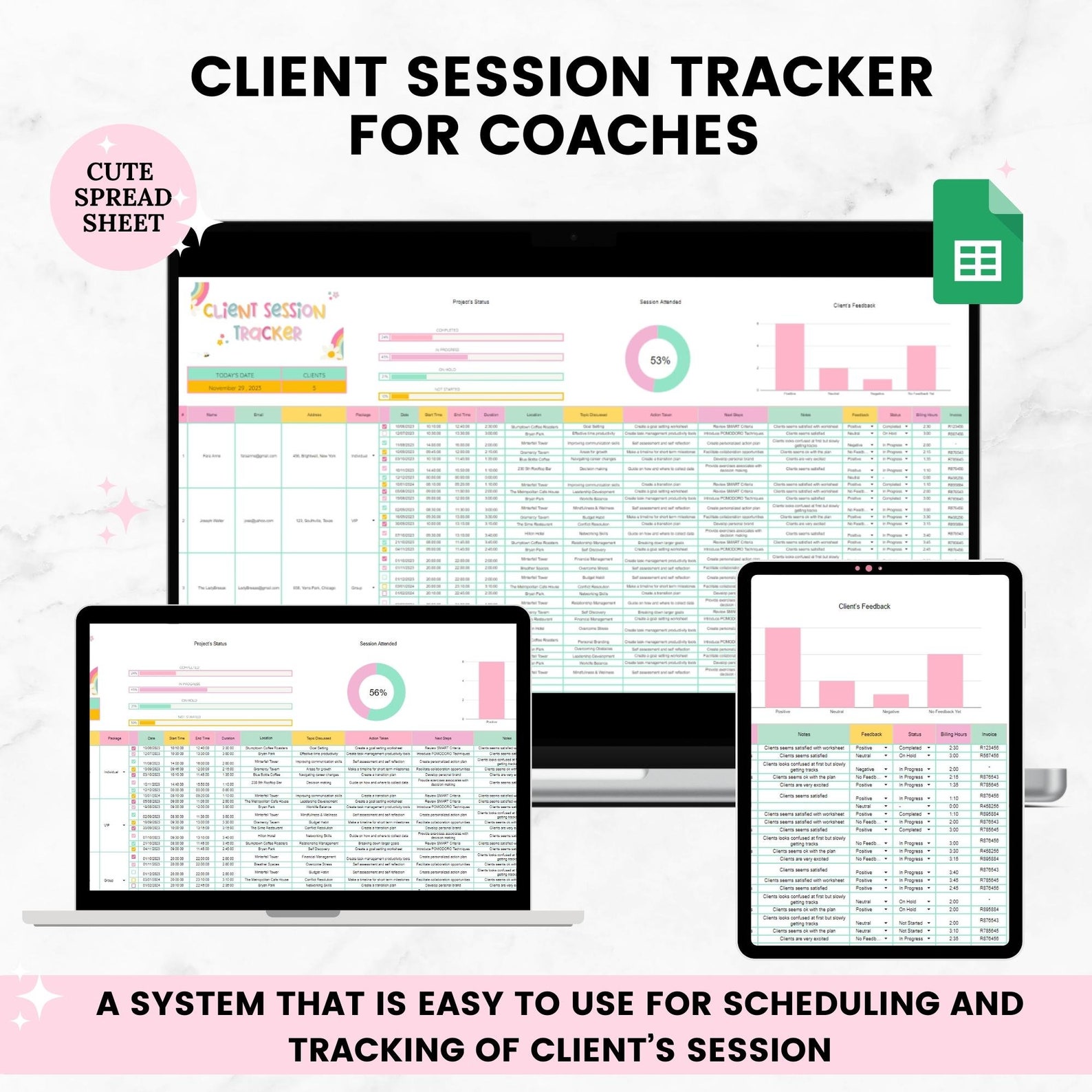 Client Session Tracker Spreadsheet for Coaches, Client Management ...