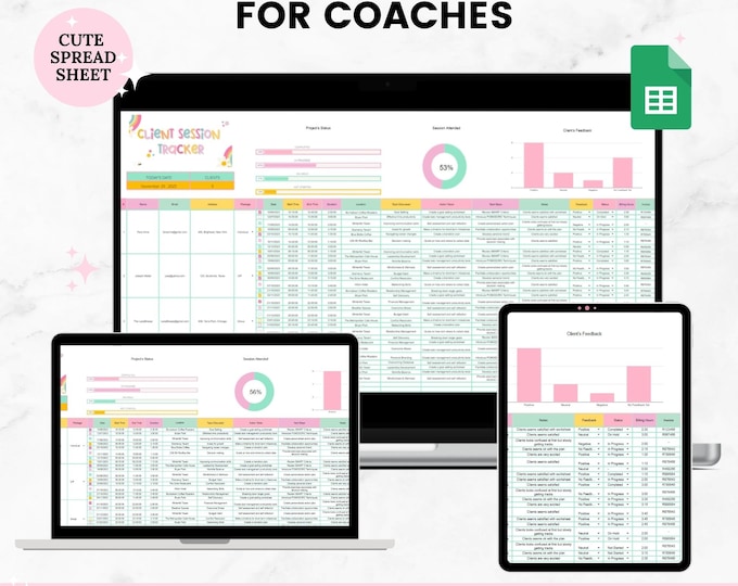 Client Session Tracker Spreadsheet for Coaches, Client Management ...