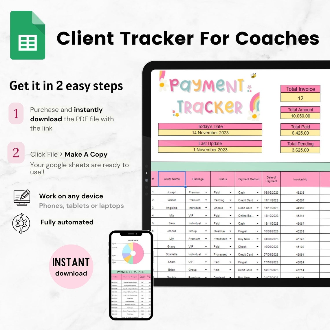 Client & Payment Tracker Google Sheet Template, Client Management ...