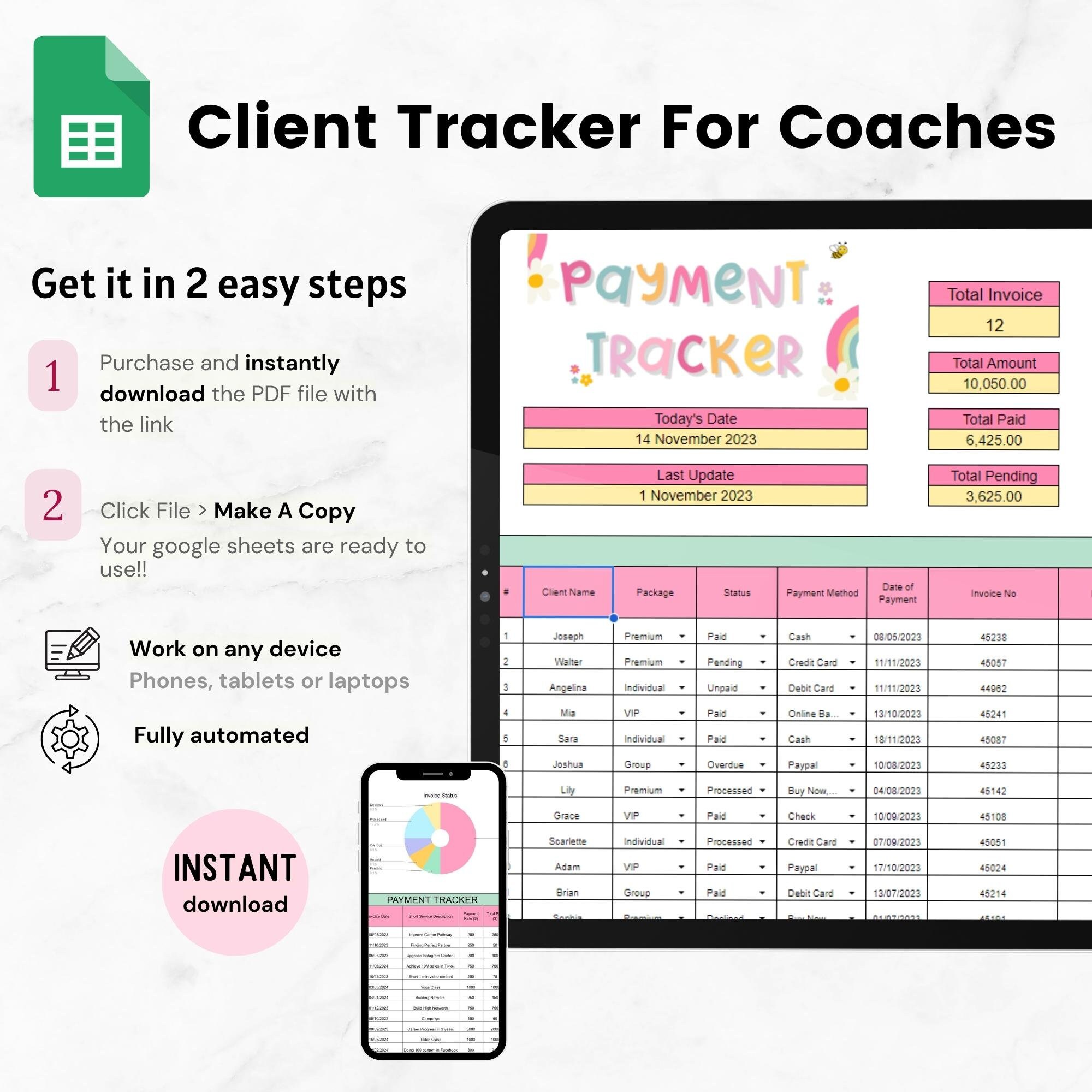 Client & Payment Tracker Google Sheet Template, Client Management ...