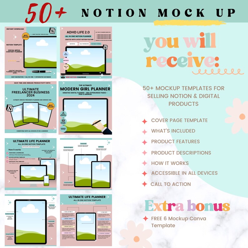 50 Notion Mockup Canva Template for Coaches, Course Creator Mockup ...