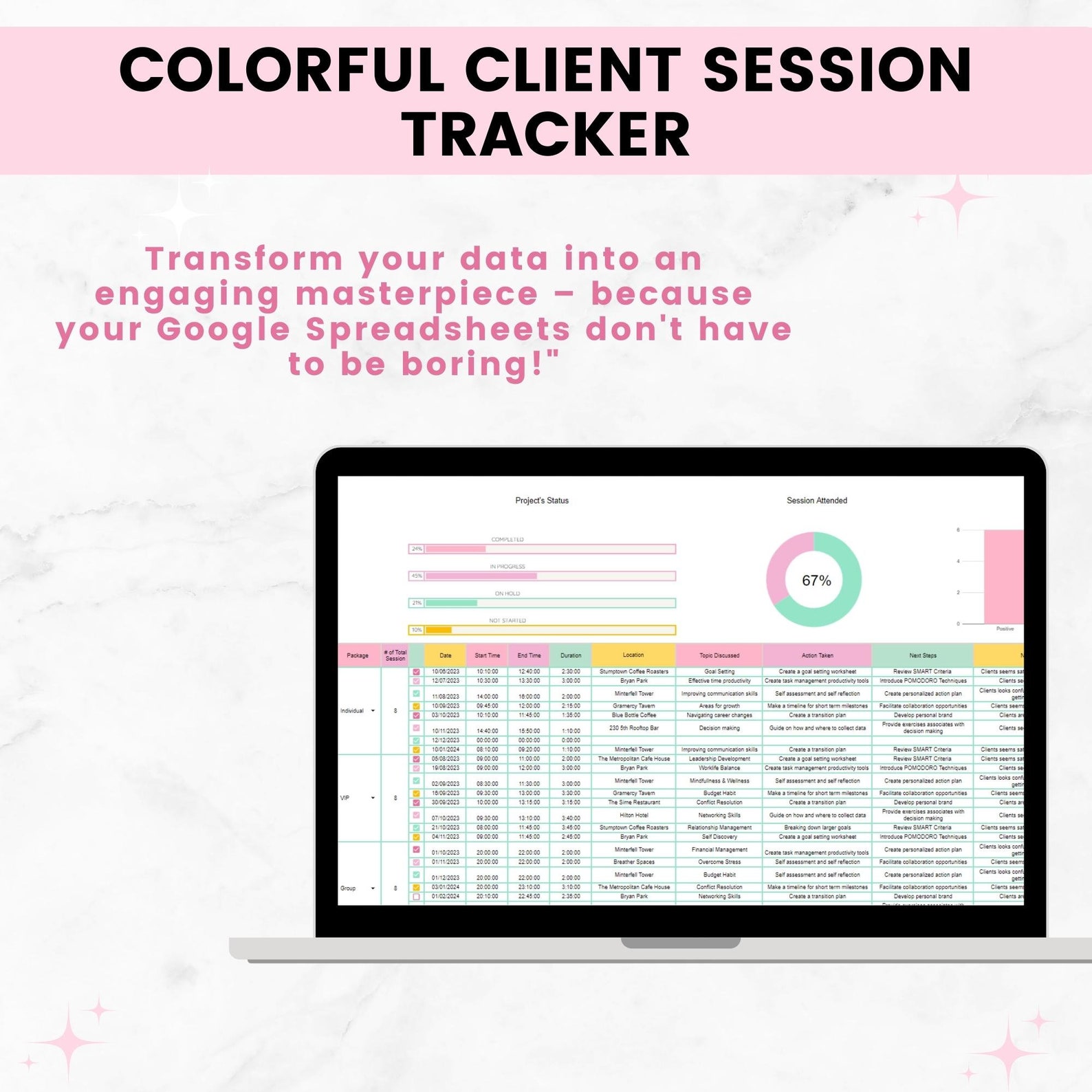Client Session Tracker Spreadsheet for Coaches, Client Management ...