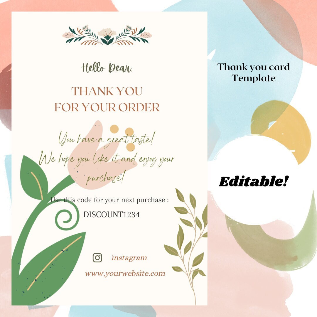 Pastel Editable Thank You Note Template - Etsy
