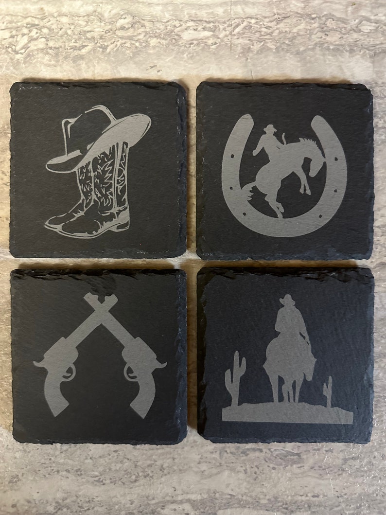 Western Theme Slate Coaster 4pk - Etsy