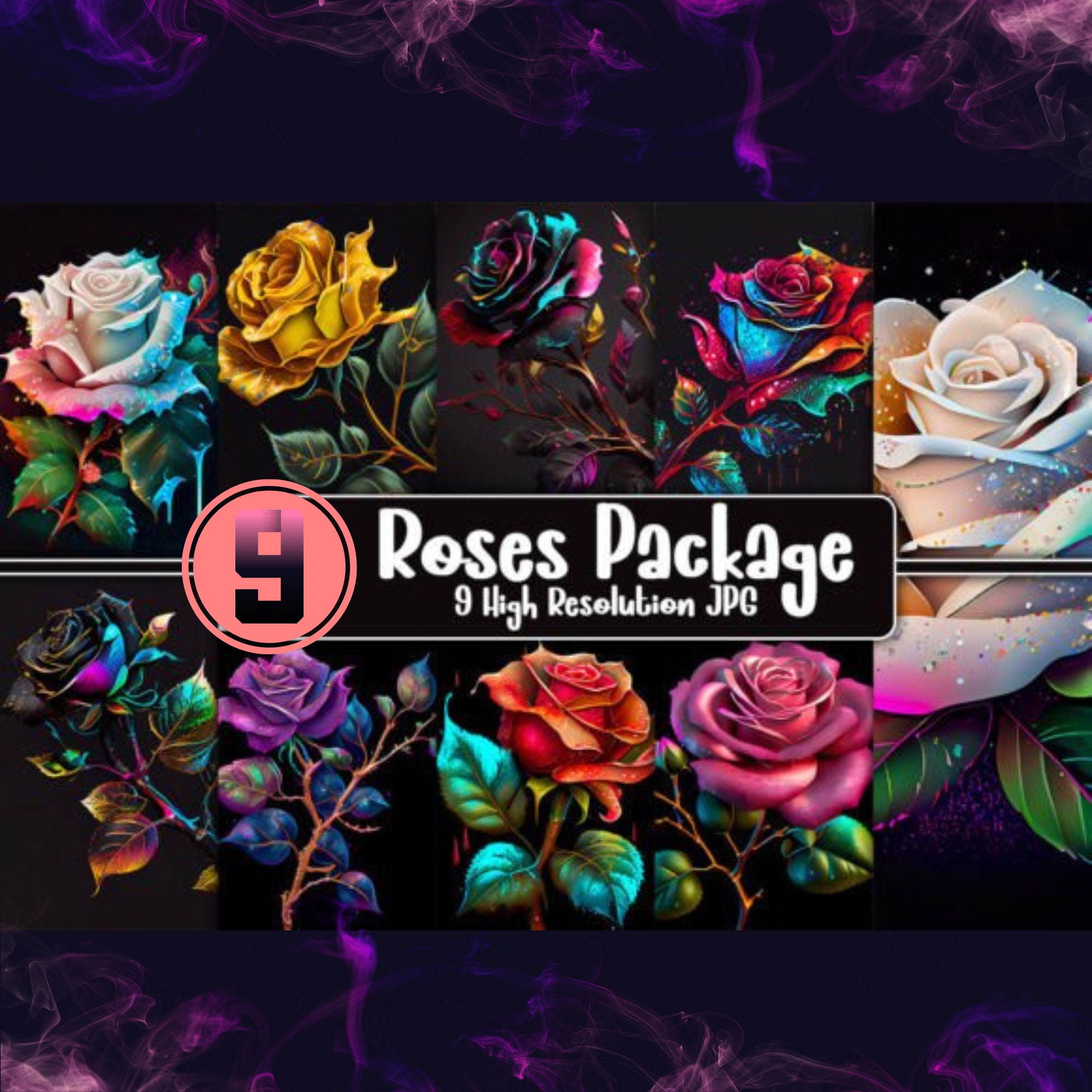 Watercolor Roses Clipart Bundle 9 High Resolution PNG JPG 4500 X 5400 ...