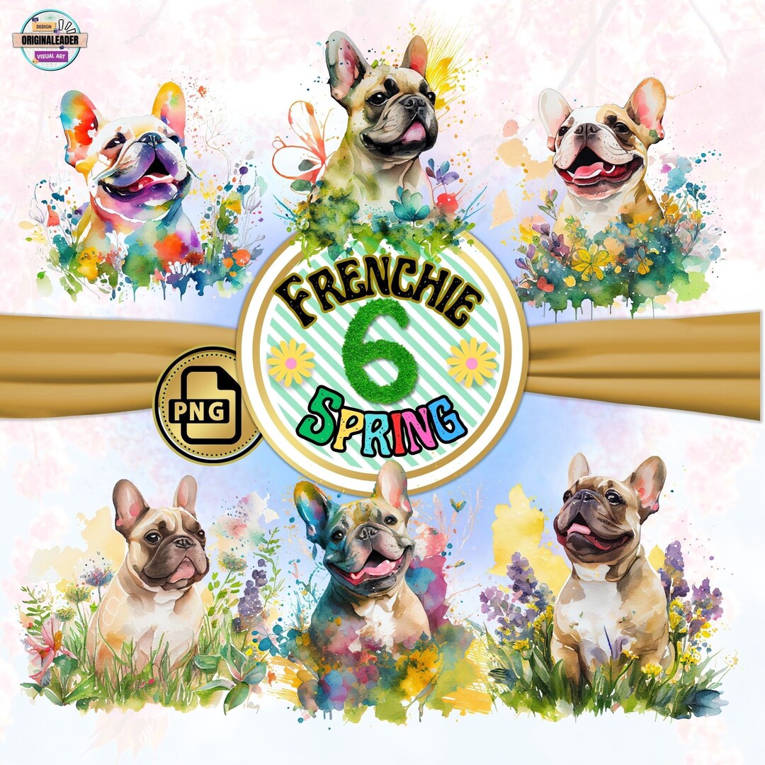 Frenchie Spring Clipart , French Bulldog Clipart Bundle, Spring Bulldog ...