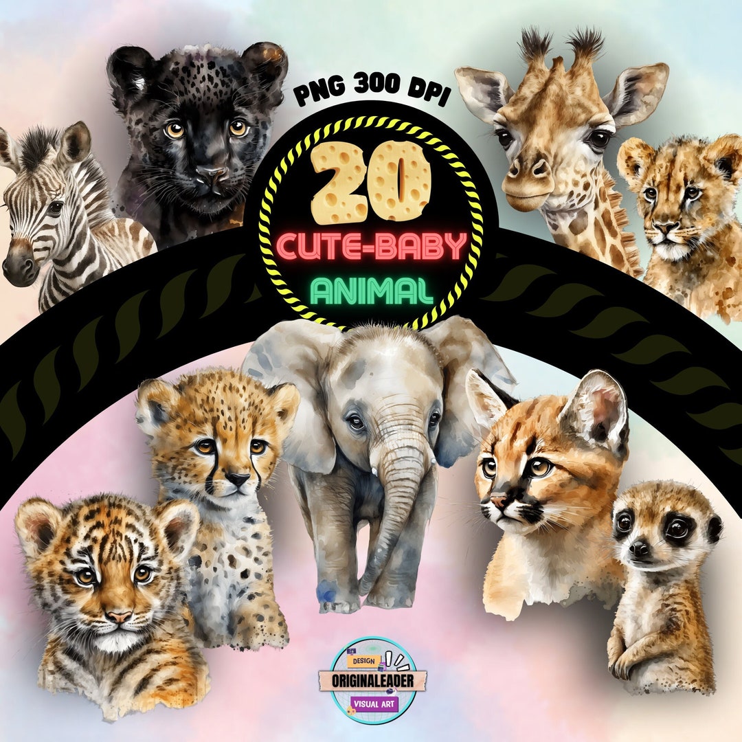 Watercolor Safari Baby Animals Clipart - X 20 PNG - Baby Animals Png ...