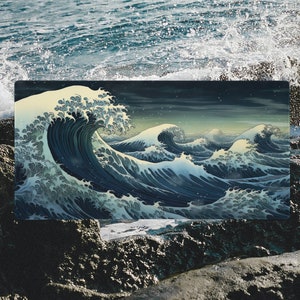 Japanese Desk Mat Ocean Waves XXL Mousepad Dark Sea Large Desks Pad ...