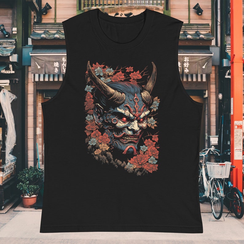 Goth Muscle Shirt Oni Mask Demon Japanese Art Gothic Fashion Men's Tank ...