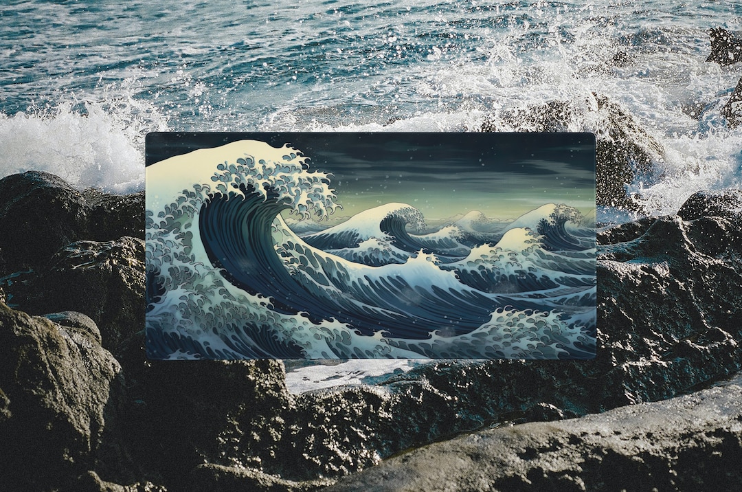 Japanese Desk Mat Ocean Waves XXL Mousepad Dark Sea Large Desks Pad ...