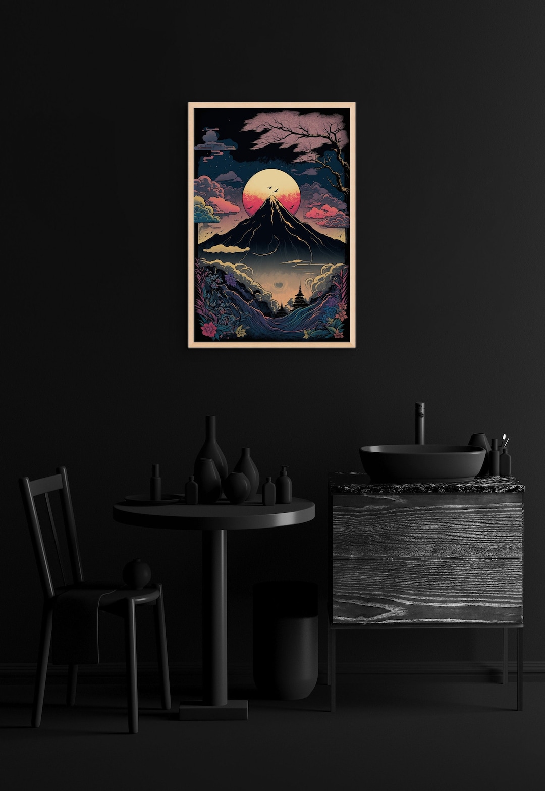 Goth Poster Mountain at Dawn in Japanese Otaku Gothic Style Witchy ...