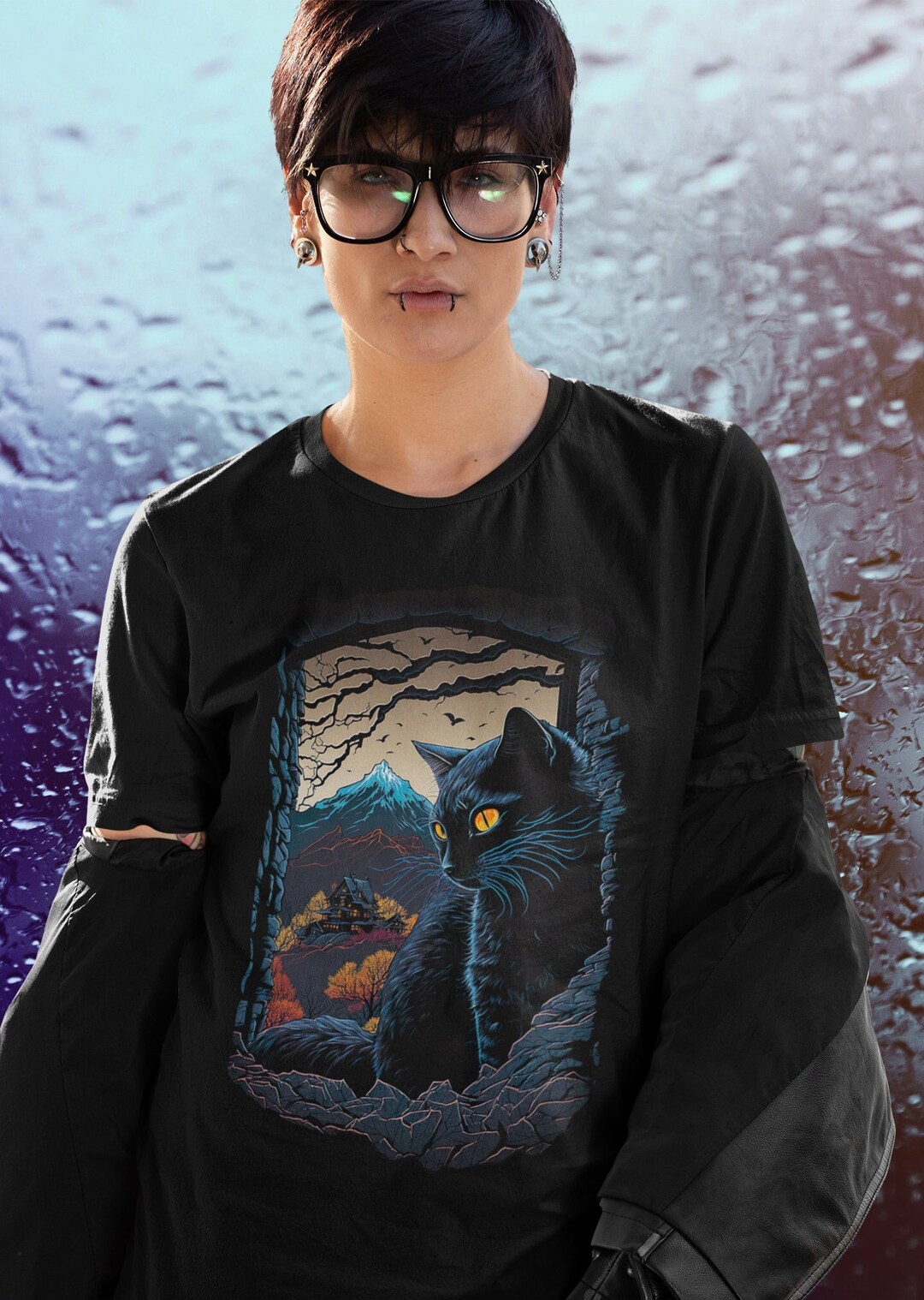 Gothic Black Cat Shirt, Japanese Aesthetic, Gift for Goths, Anime Otaku ...