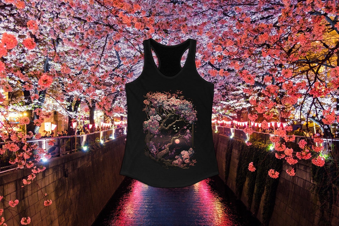 Gothic Top Racerback Tank Cute Cherry Blossom Otaku Witch Shirt Spooky ...