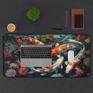 Dark Academia Gothic Desks Mat Japanese Koi Fish Pond Art Otaku Pads ...