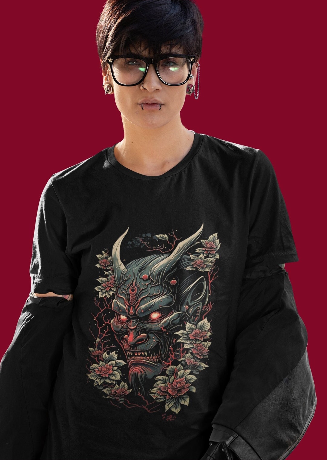 Otaku Gothic Ferocious Oni Mask Shirt Spooky Tshirt Nu Goth T-shirt ...